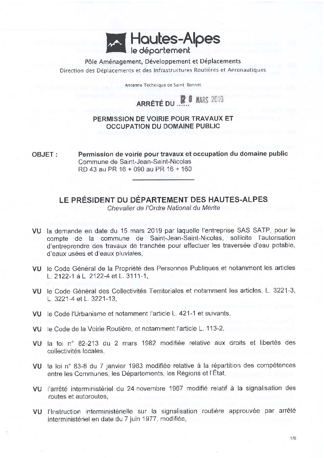 2019/PV OCCUP DP RD 57 – SAS SATP – ST JEAN ST NICOLAS – Département ...