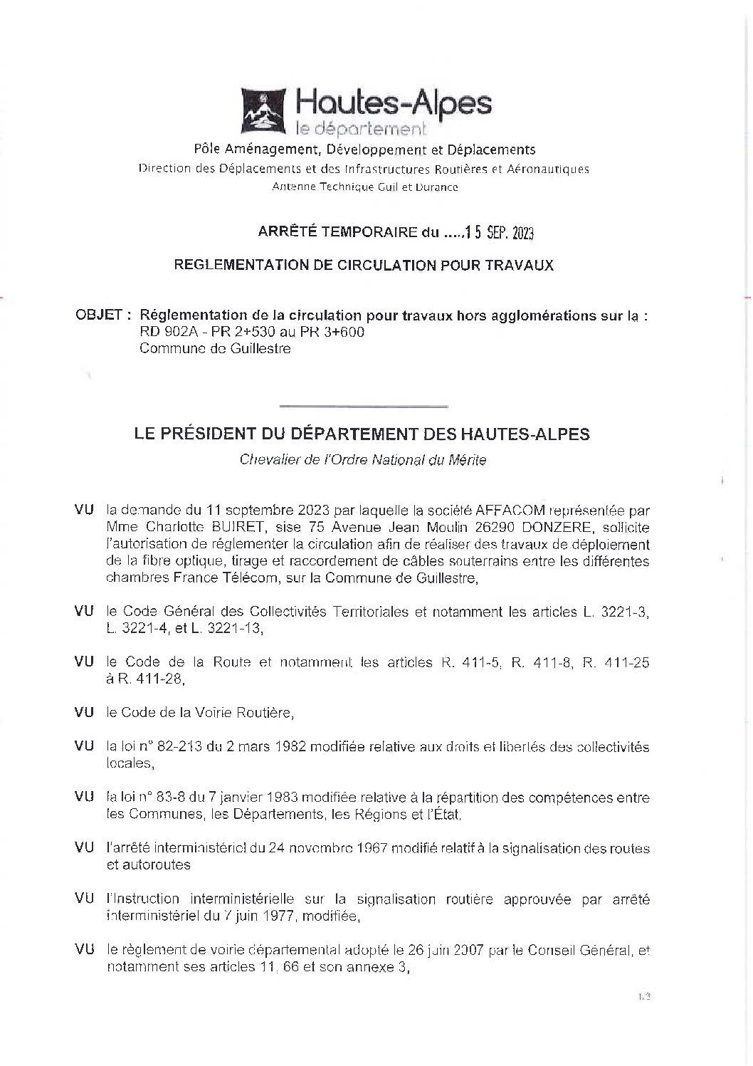 2023ATGD/RD902A/GUILLESTRE/DEPLOIEMENT FIBRE OPTIQUE/AFFACOM POUR LE ...